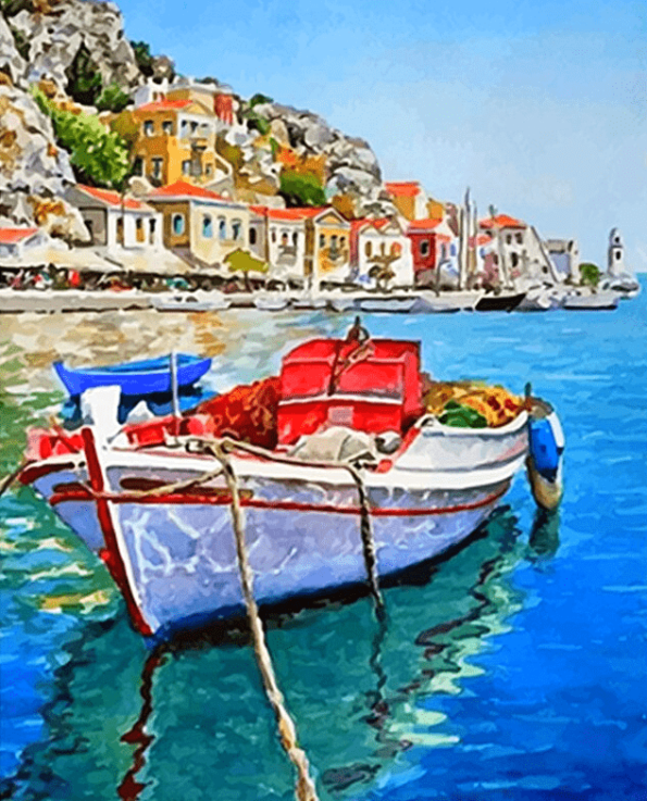 Paint by Numbers Kit Boat by The Sea Scenery | Just Paint by Number